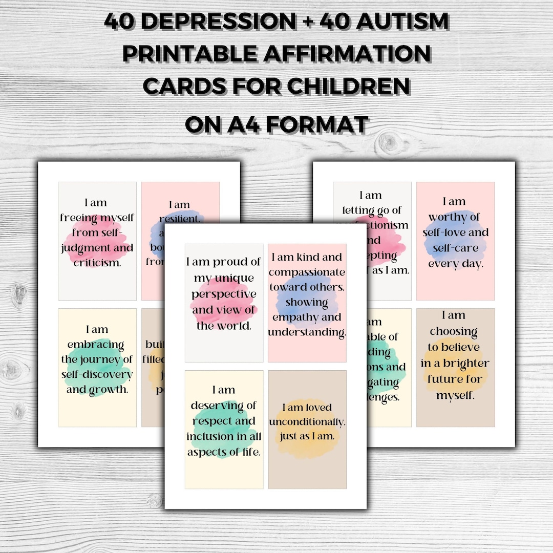 Depression Autism Positive Affirmation Cards for Children, Motivational ...