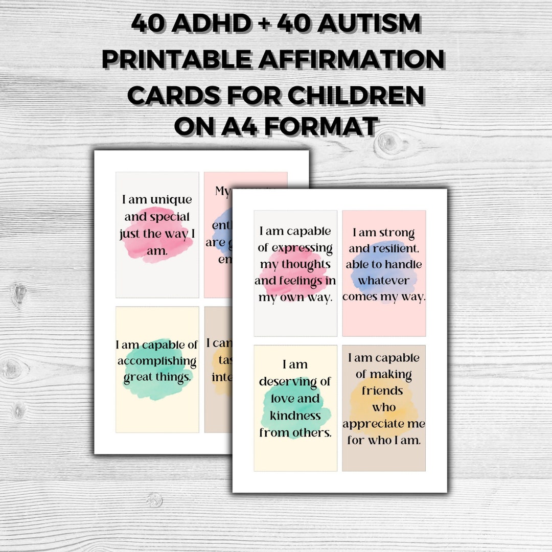 ADHD and Autism Positive Affirmation Cards for Children, Motivational ...