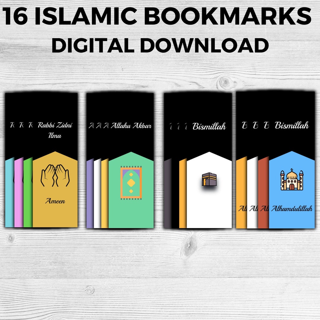 16 Islamic Quran Bookmark Printable, Nikkah Favor, Muslim Bookmark Set ...