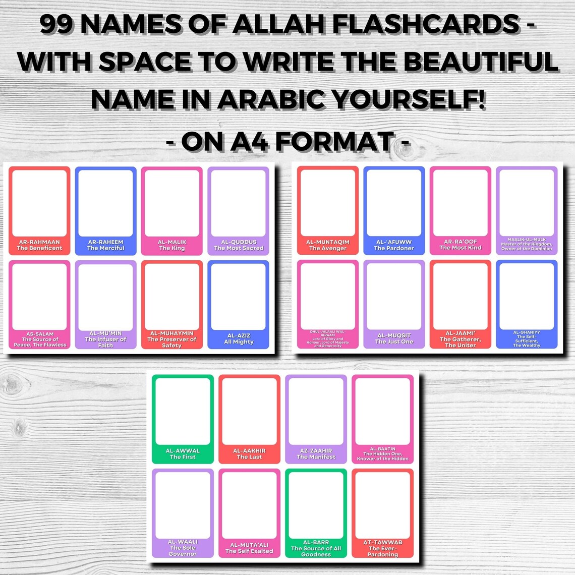 99 Names of Allah, Islamic Flashcards, Ramadan, Muslim Children ...