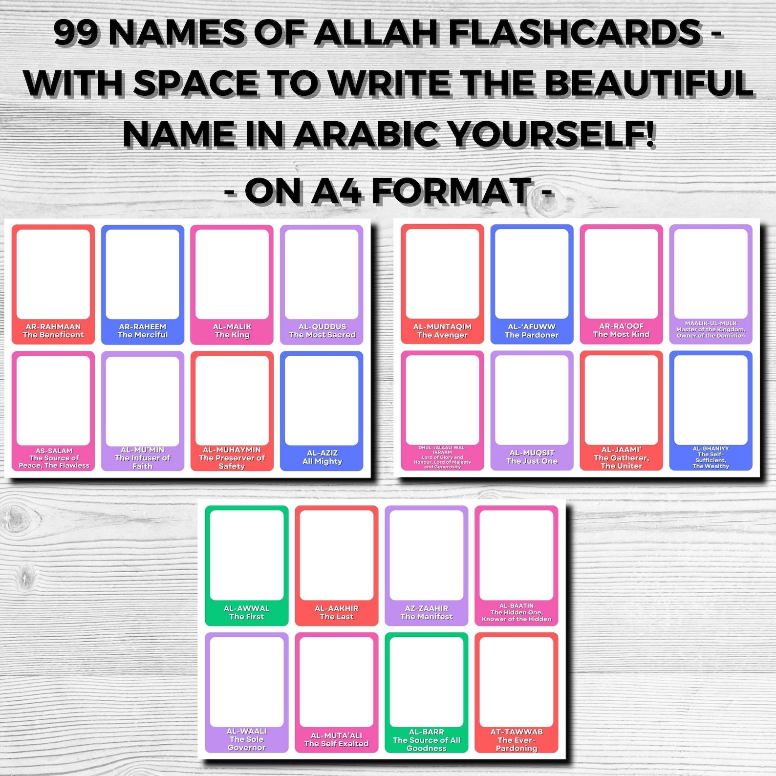 99 Names of Allah, Islamic Flashcards, Ramadan, Muslim Children ...