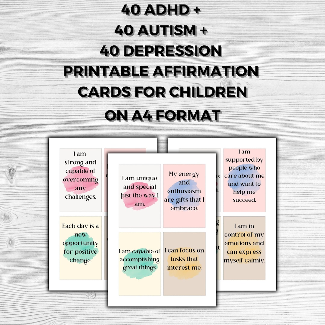 ADHD Autism and Depression Positive Affirmation Cards for Children ...