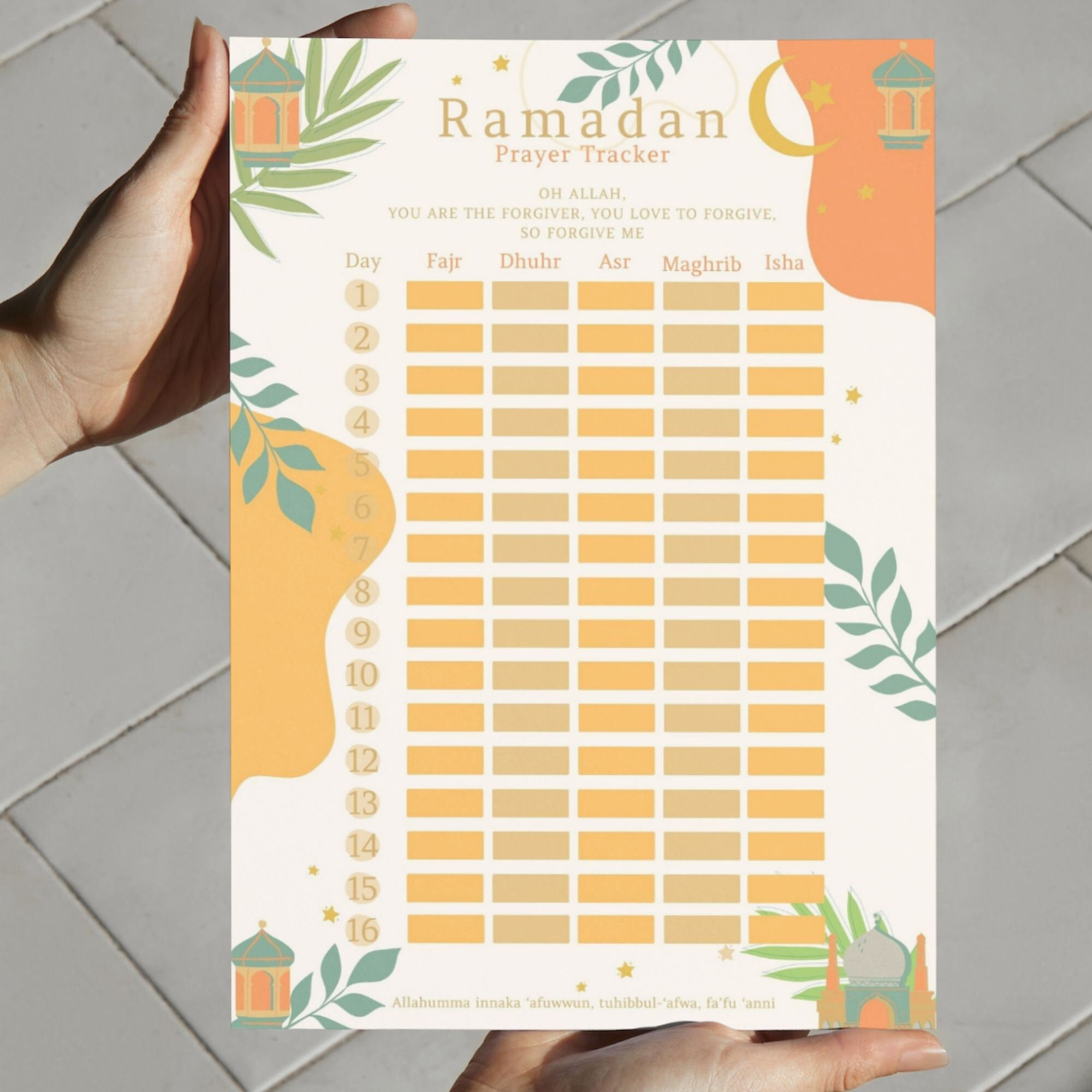 Printable Ramadan Prayer Tracker, Islamic BOHO, Muslim Planner, Muslim ...
