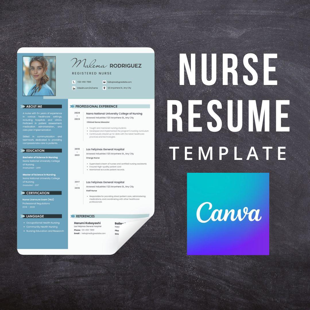 Editable Nurse Resume Template With Photo, Elegant Blue Nurse Cover ...