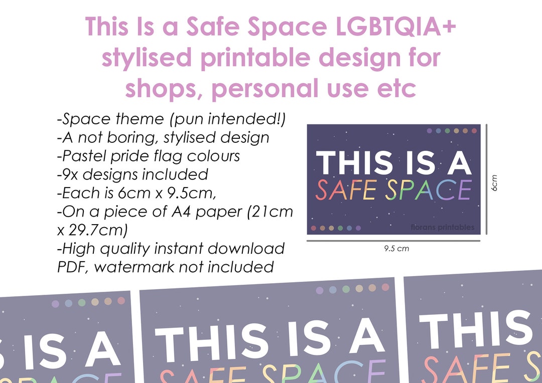 Printable This is a Safe Space LGBTQIA Stylised Design for Shops ...