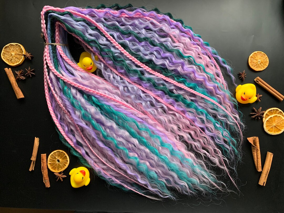 Lavender Curly Dreadlocks With Braids, Coiled Mix of Pink Purple and ...