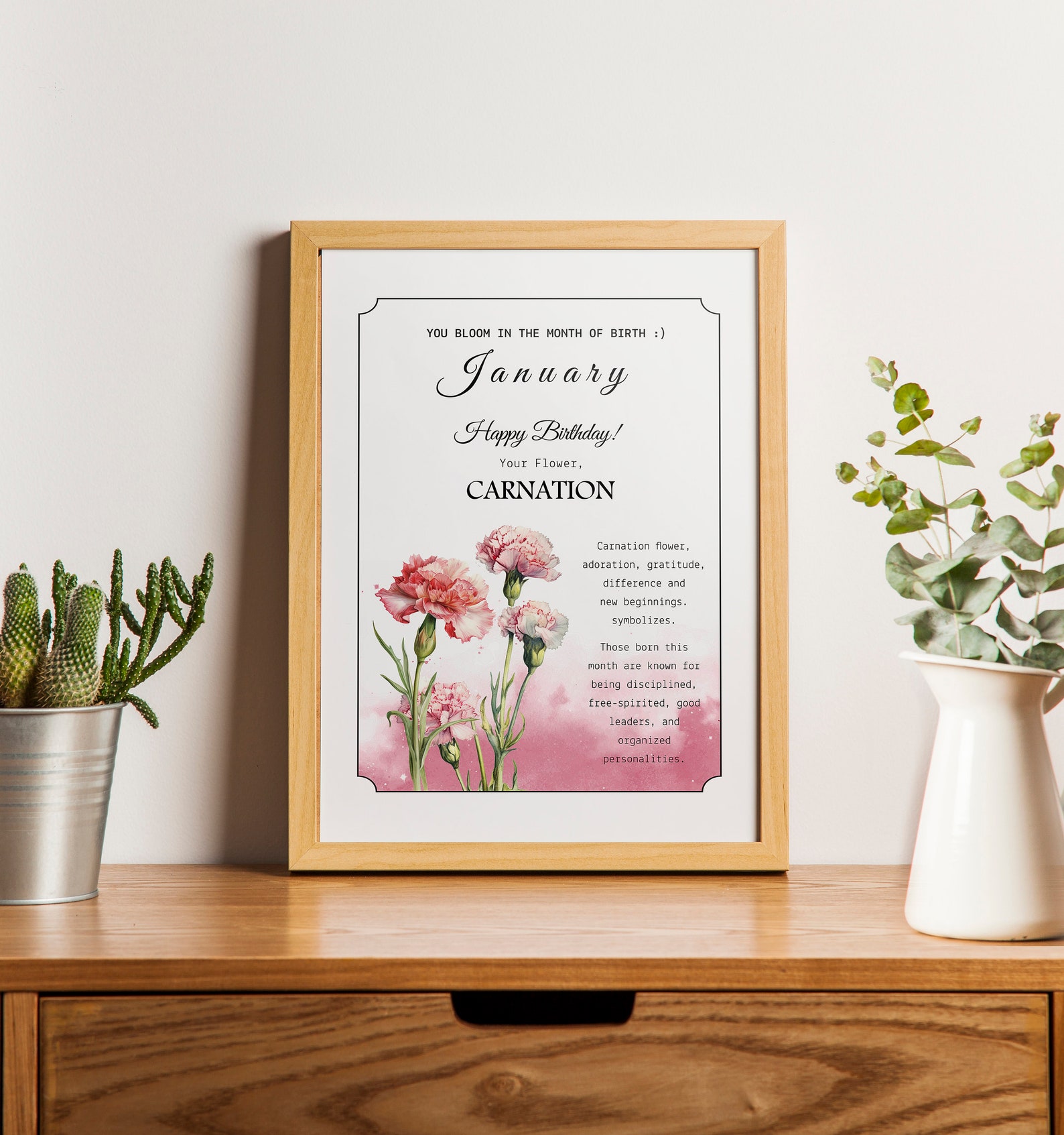 Birth Month Flower Digital Wall Art, Born in January Month Flower ...