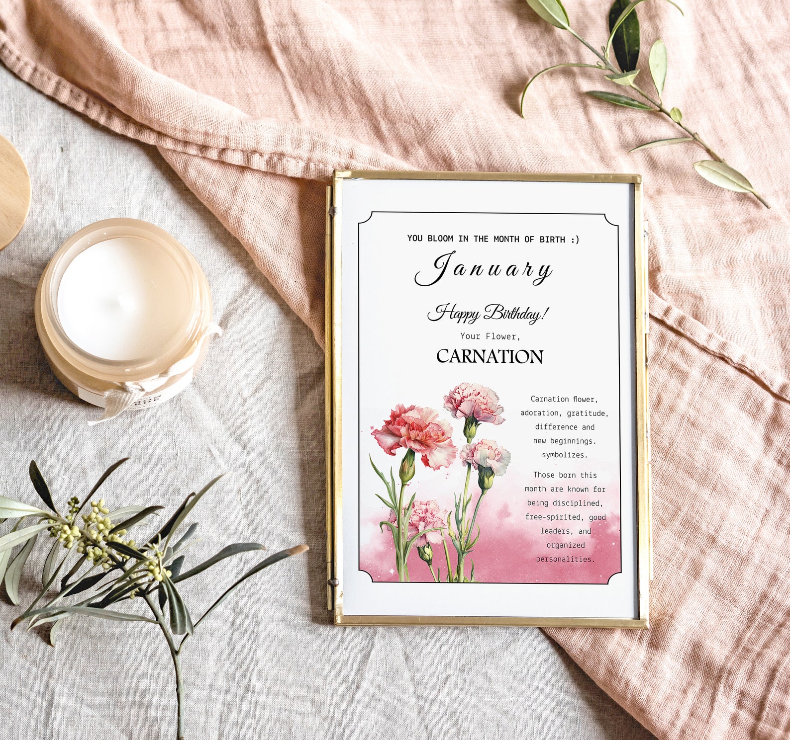 Birth Month Flower Digital Wall Art, Born in January Month Flower ...