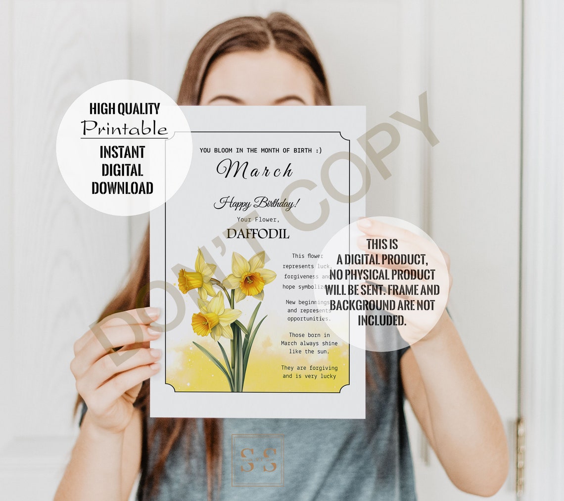 Birth Month Flower Digital Wall Art Born in March Month - Etsy