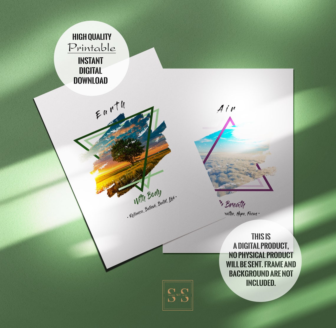 Four Elements Wall Art Set of 4, Water, Air, Earth, Fire, 4 Elements ...