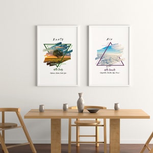 Four Elements Wall Art Set of 4, Water, Air, Earth, Fire, 4 Elements ...