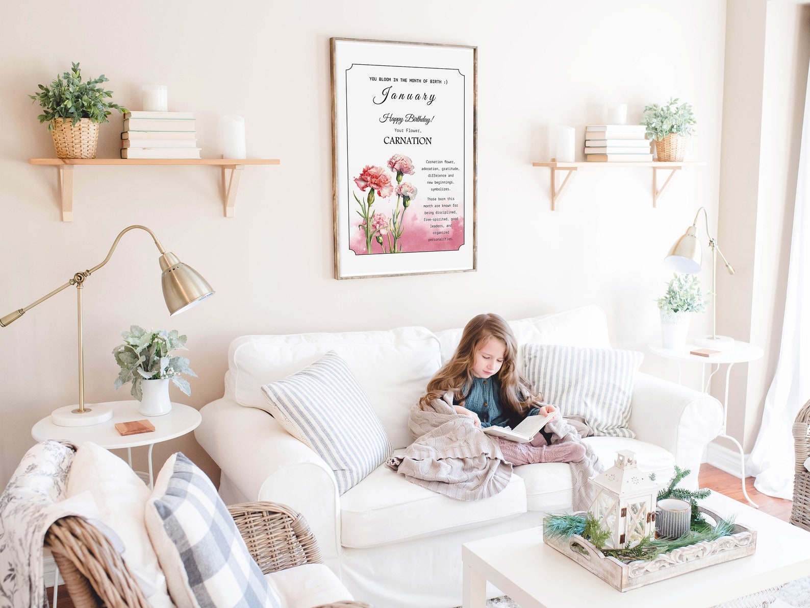 Birth Month Flower Digital Wall Art, Born in January Month Flower ...