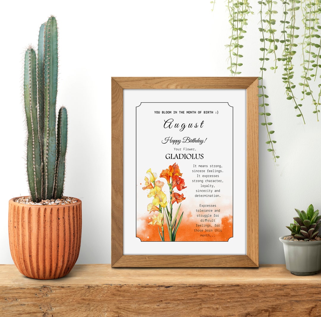 Birth Month Flower Digital Wall Art, Born in August Month Flower Design ...