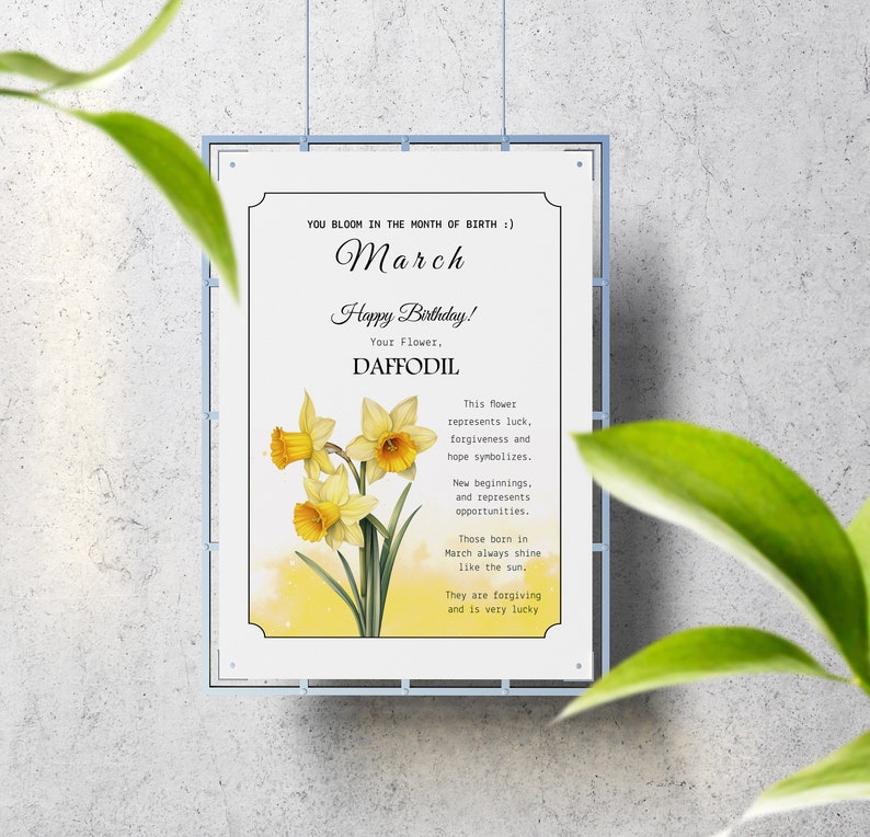 Birth Month Flower Digital Wall Art, Born in March Month Flower Design ...