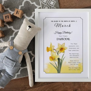 Birth Month Flower Digital Wall Art Born in March Month - Etsy