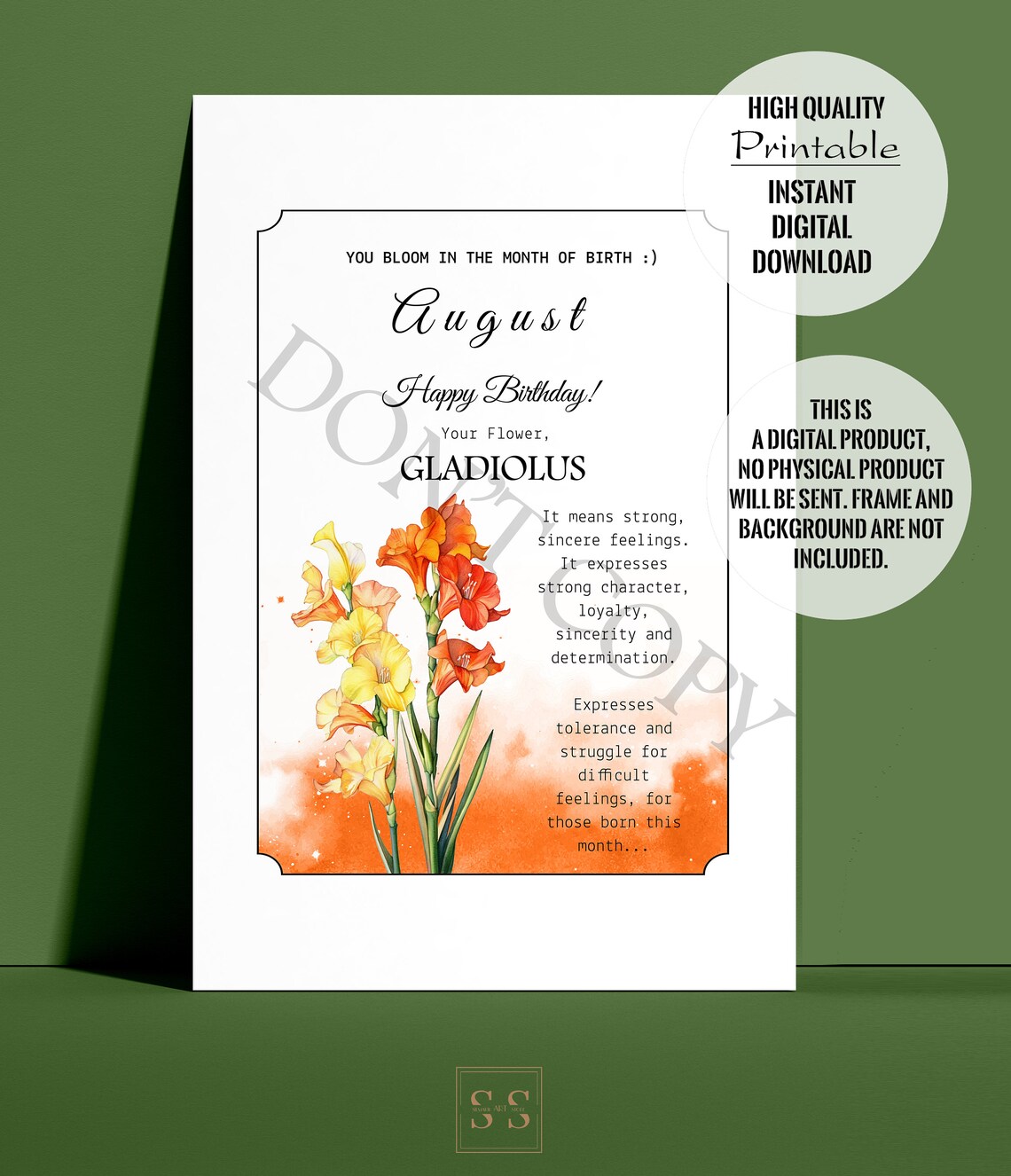 Birth Month Flower Digital Wall Art, Born in August Month Flower Design ...