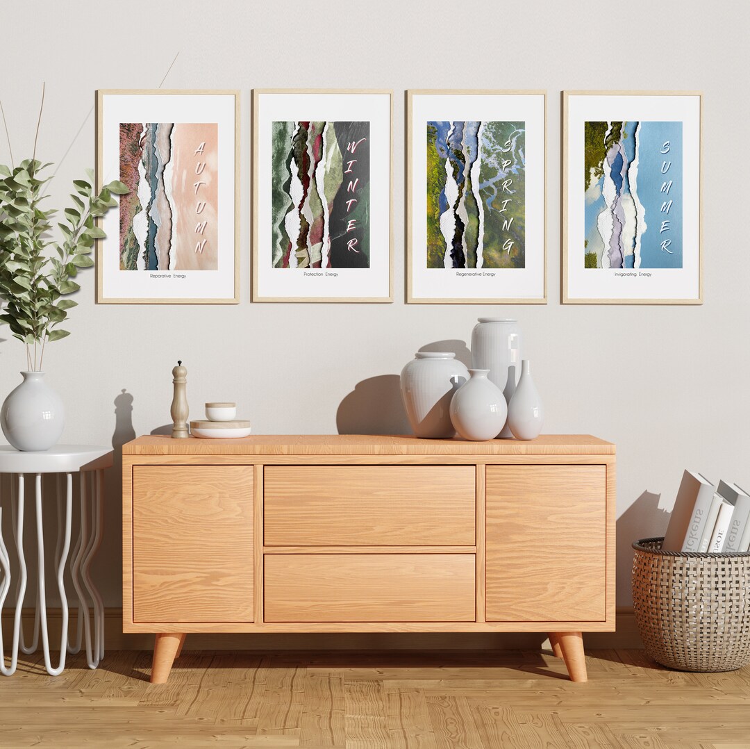 Four Seasons Wall Art Set of 4, Winter, Autumn, Spring, Summer, Torn ...