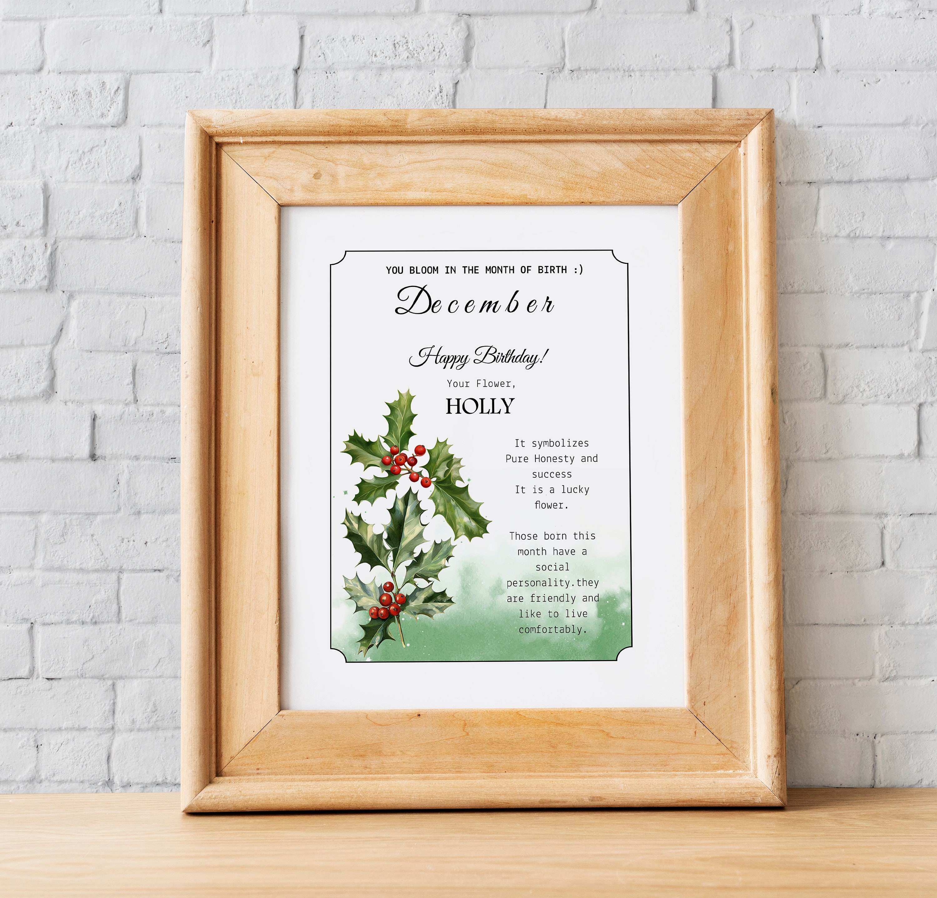 Birth Month Flower Digital Wall Art, Born in December Month Flower ...