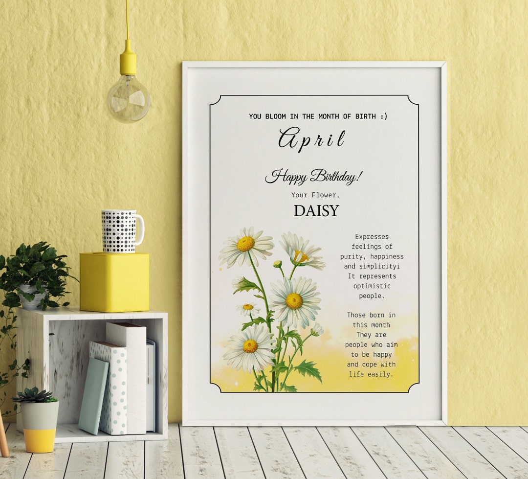 Birth Month Flower Digital Wall Art, Born in April Month Flower Design ...