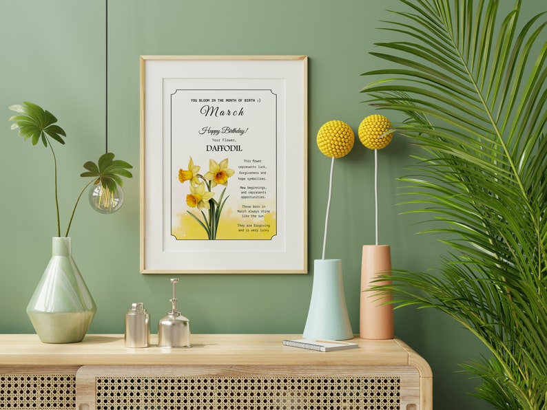 Birth Month Flower Digital Wall Art, Born in March Month Flower Design ...