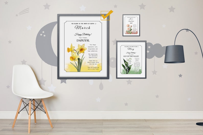 Birth Month Flower Digital Wall Art Born in March Month - Etsy