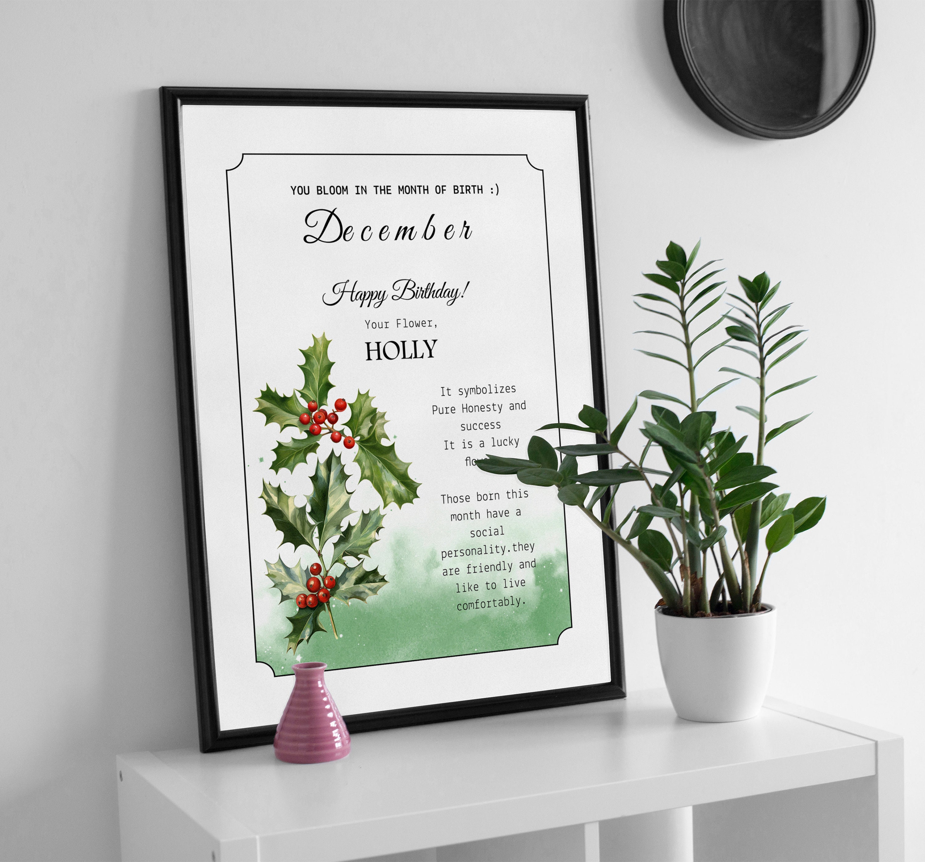 Birth Month Flower Digital Wall Art, Born in December Month Flower ...