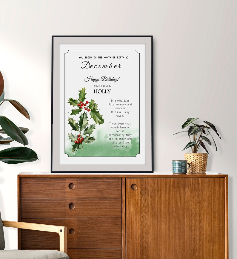 Birth Month Flower Digital Wall Art, Born in December Month Flower ...