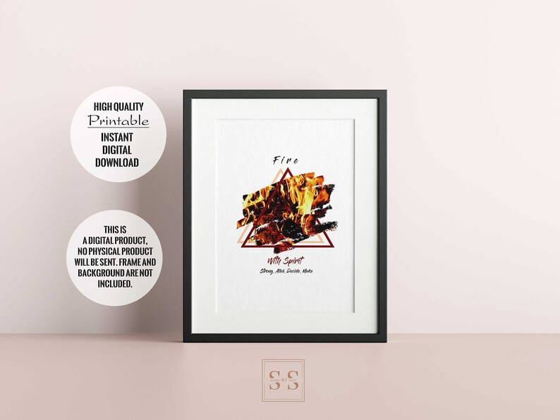 Fire Element Printable Wall Art, Fire Element Symbol and Text, the Four ...