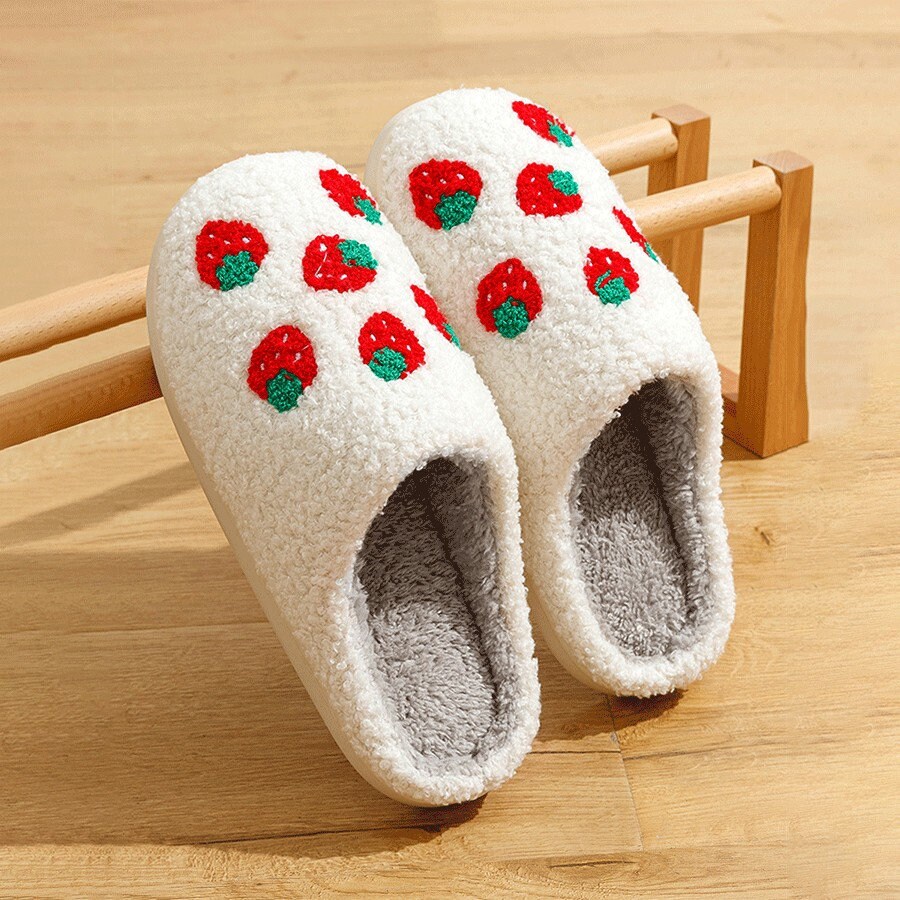 Cute Strawberry Slippers | Fluffy Gift House Slipper | Food Slippers ...