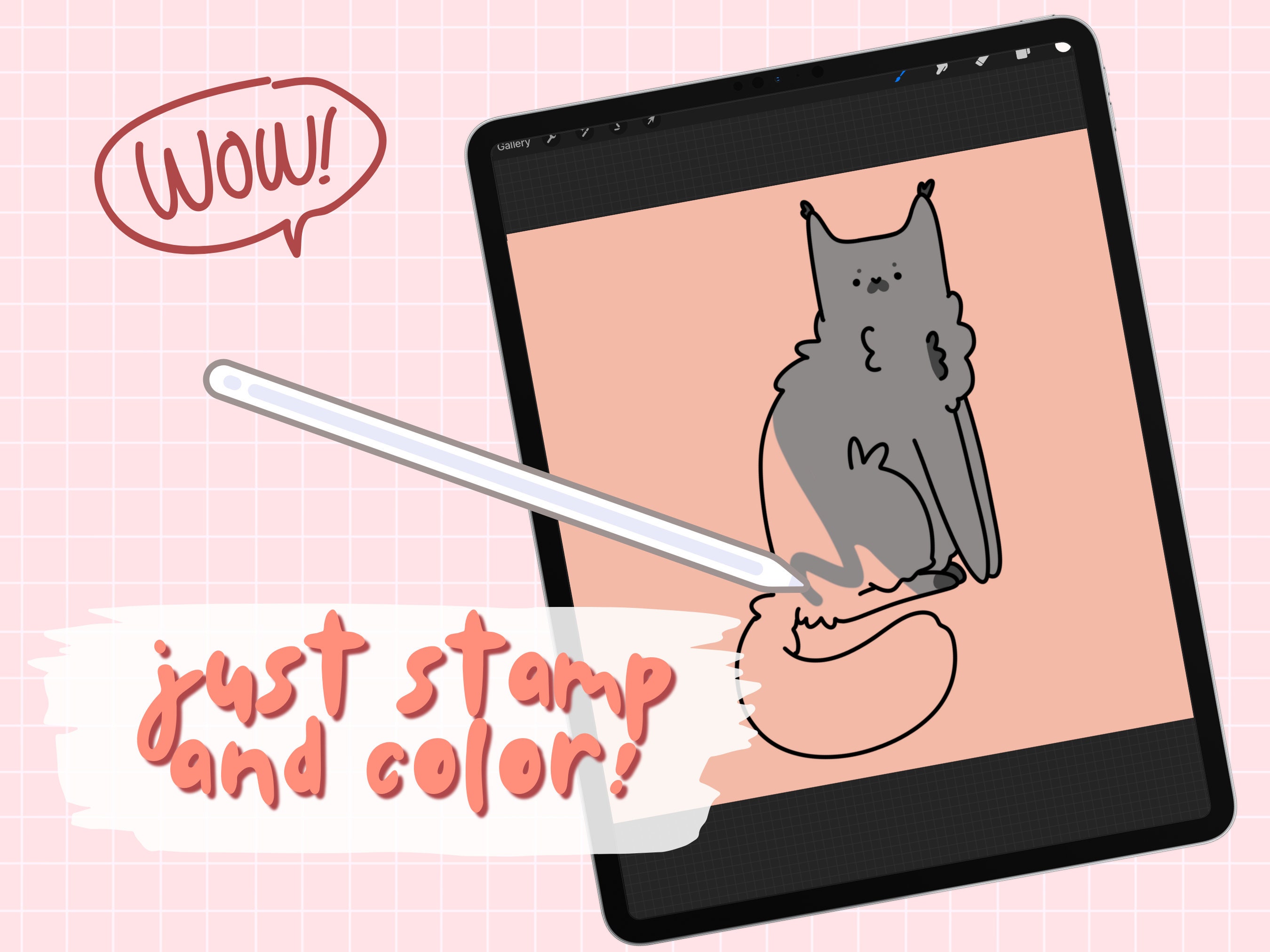 Fluffy Cat Stamps for Procreate | Stress Relief Coloring Stamps of Cute ...
