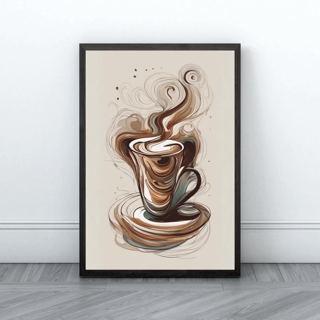 Abstract Cup of Coffee Wall Art Print Poster Unique Minimalist Cafe Bar Decor Modern Art ...
