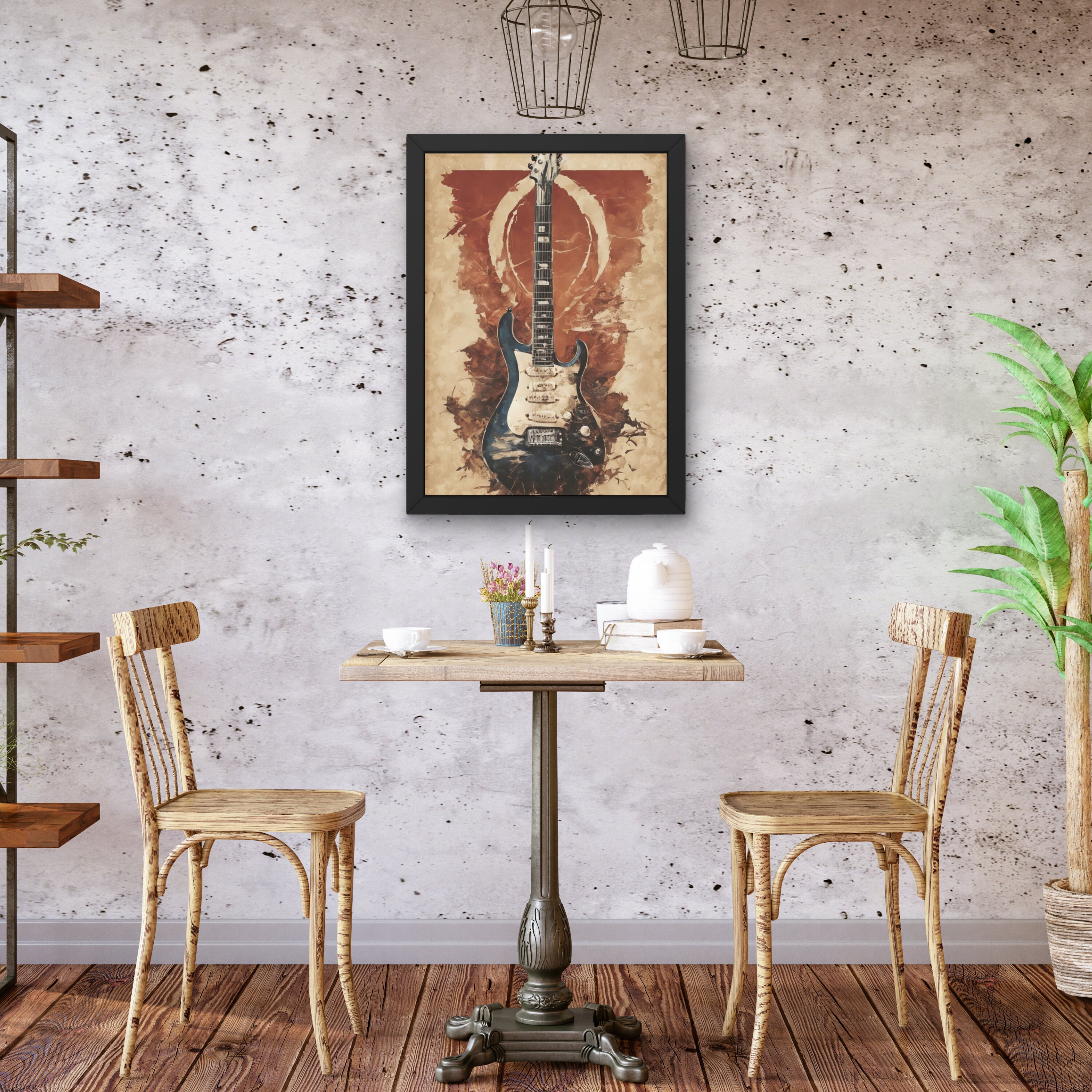 Retro Music Instrument Wall Art Decor Vintage Abstract Electric Guitar ...