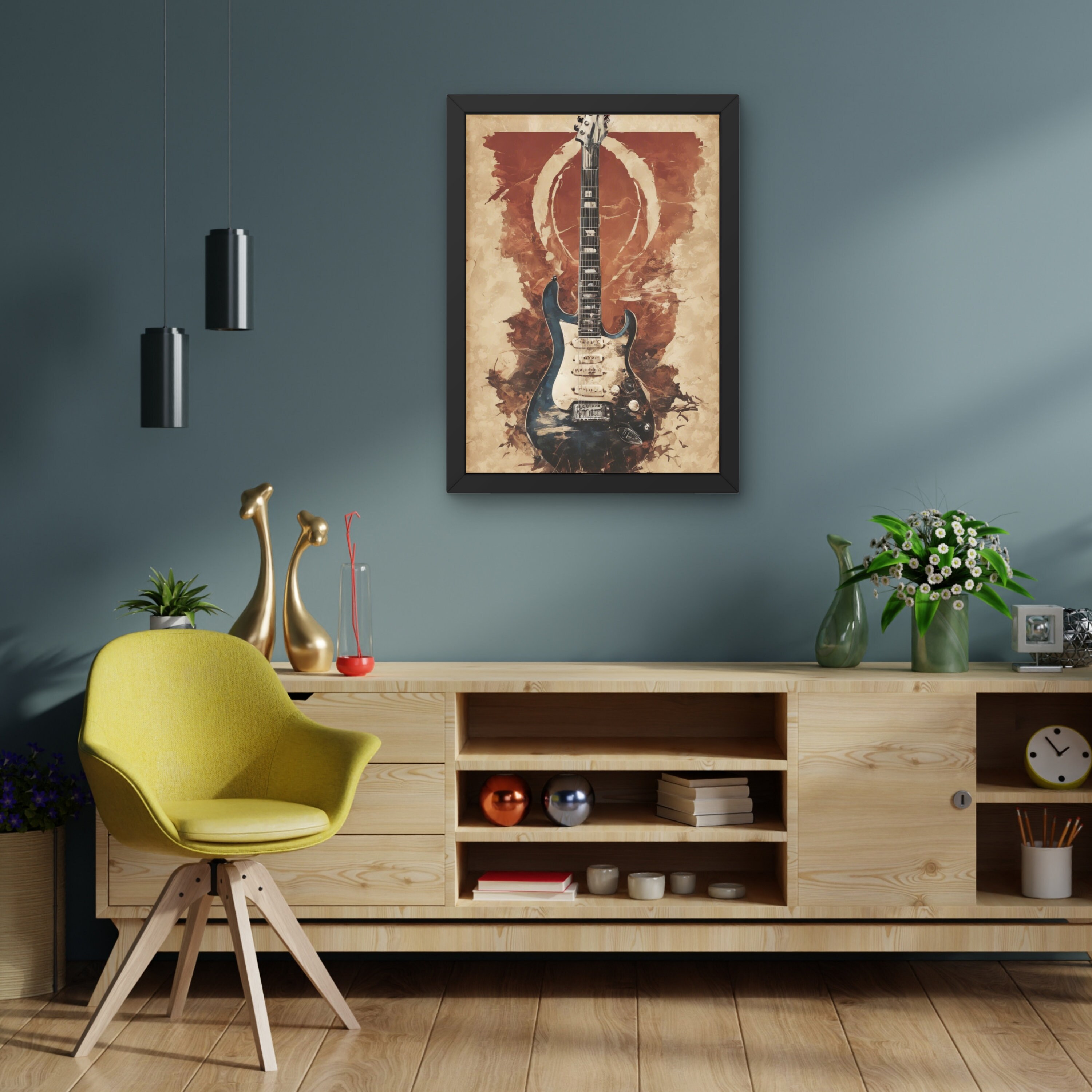 Retro Music Instrument Wall Art Decor Vintage Abstract Electric Guitar ...