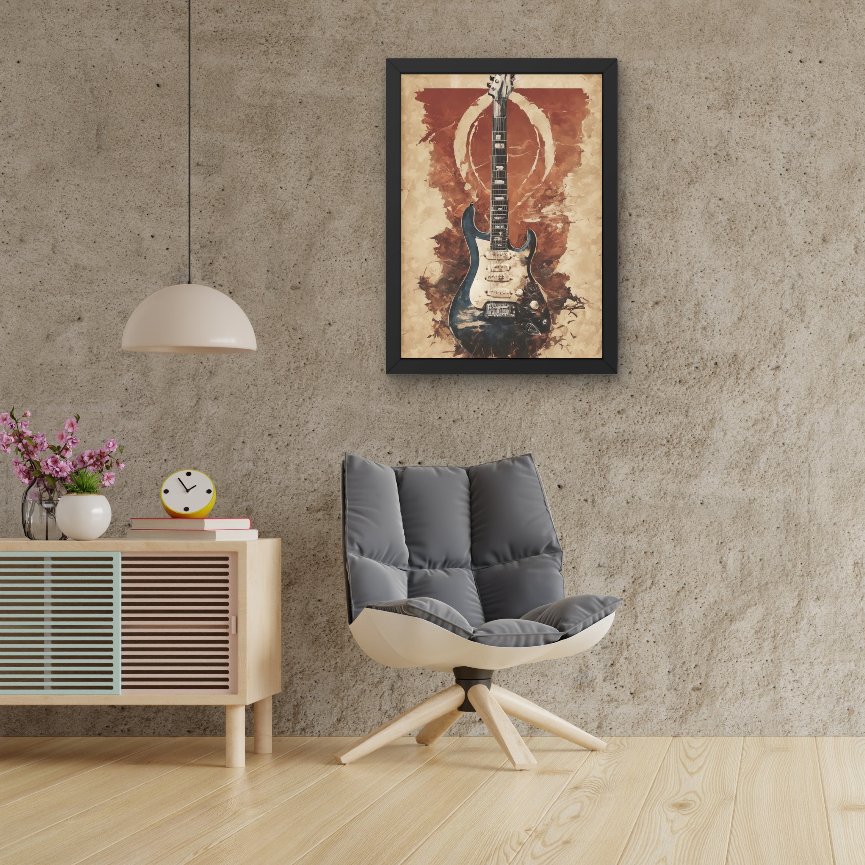 Retro Music Instrument Wall Art Decor Vintage Abstract Electric Guitar ...