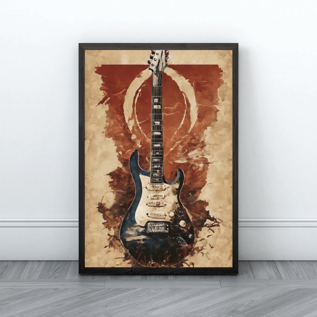 Retro Music Instrument Wall Art Decor Vintage Abstract Electric Guitar ...