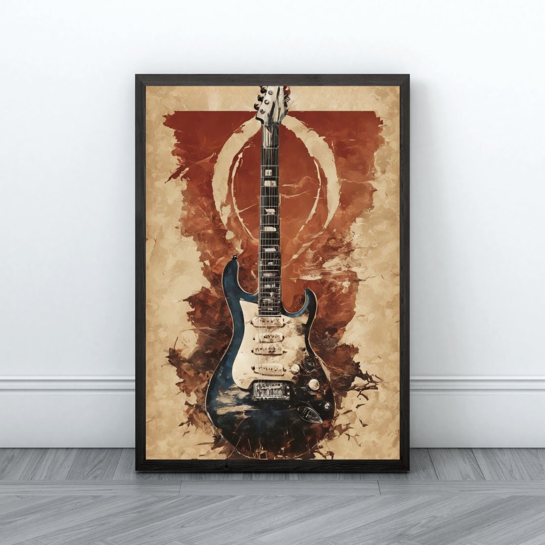 Retro Music Instrument Wall Art Decor Vintage Abstract Electric Guitar ...