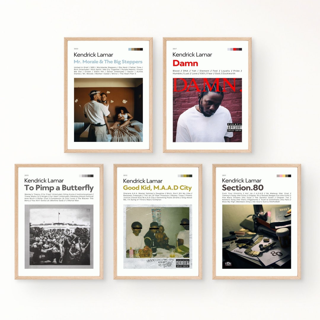 Kendrick Lamar Album Cover Wall Art Poster Bundle Set of 5 Rapper ...