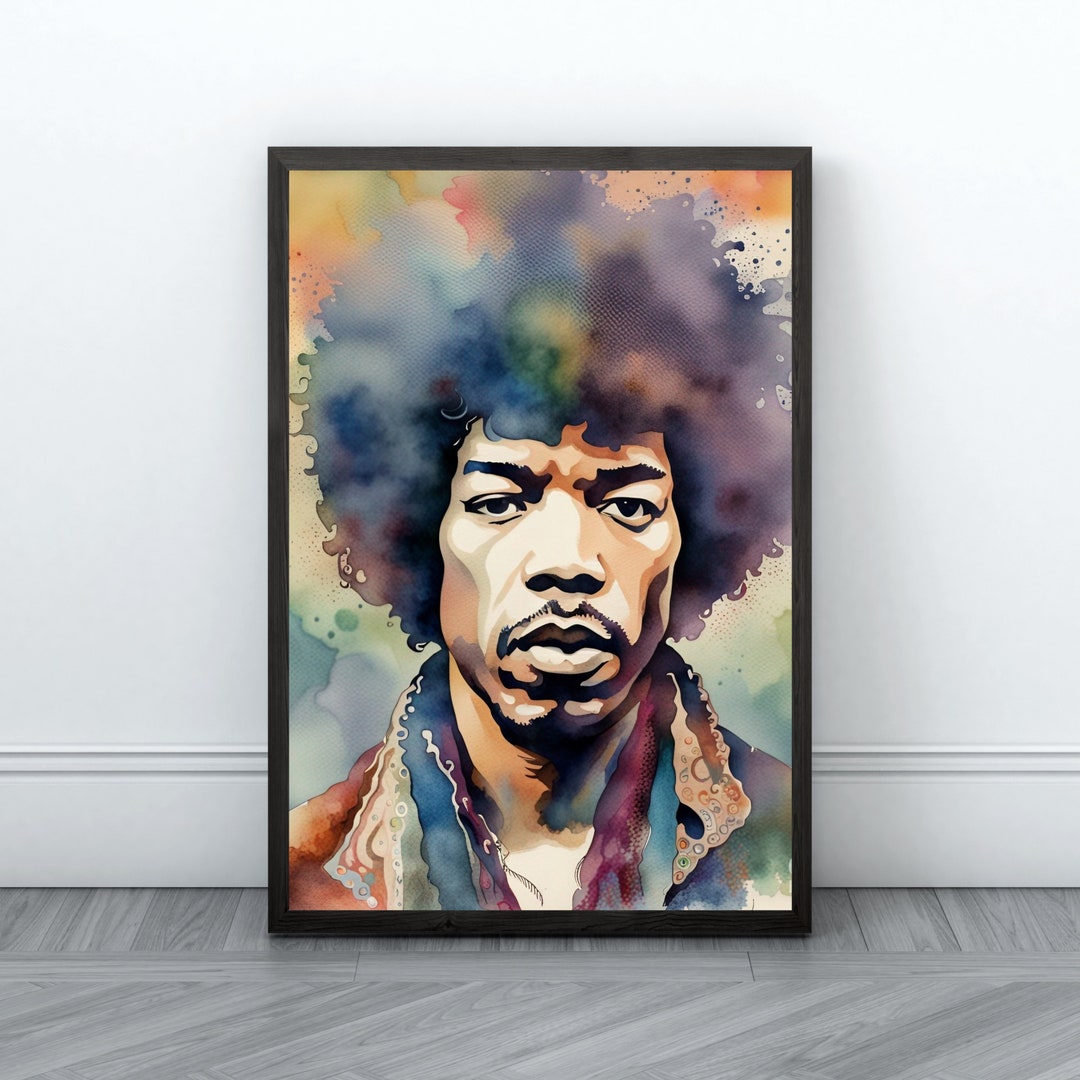 Jimi Hendrix Retro Watercolor Portrait Wall Art Print Poster electric ...