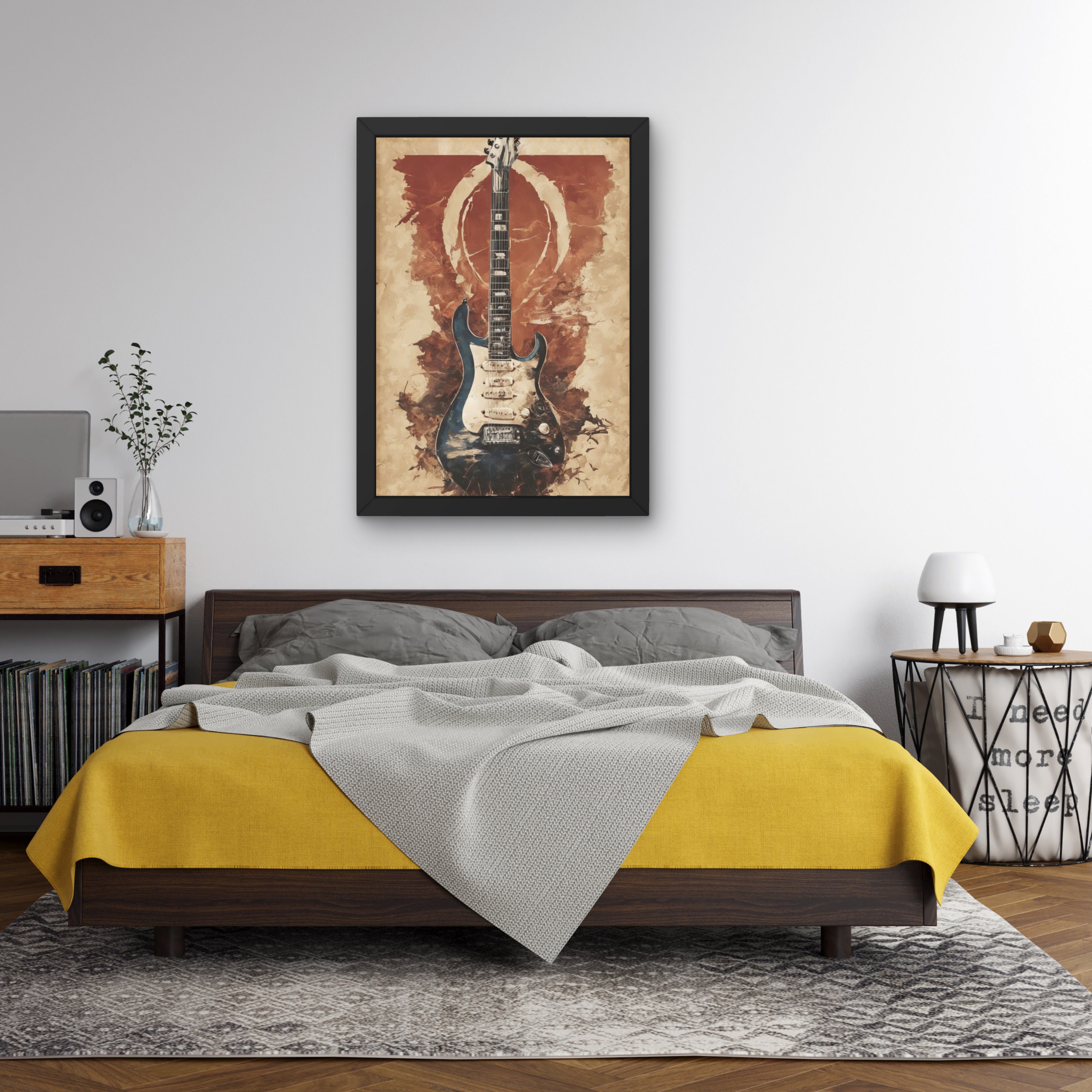 Retro Music Instrument Wall Art Decor Vintage Abstract Electric Guitar ...