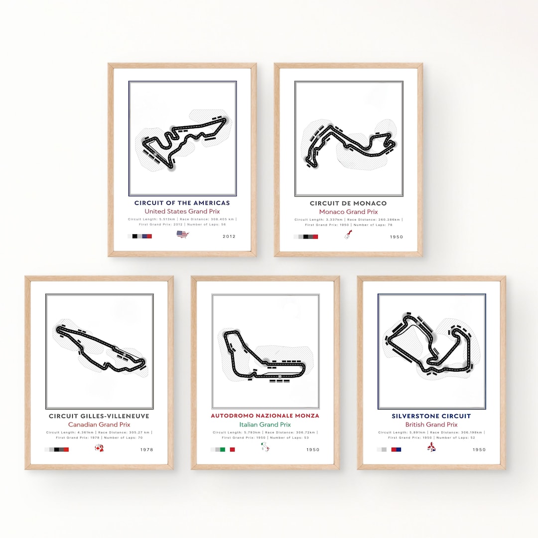 Formula 1 Set of 5 Race Track F1 Poster Bundle Includes 5 Most Famous ...