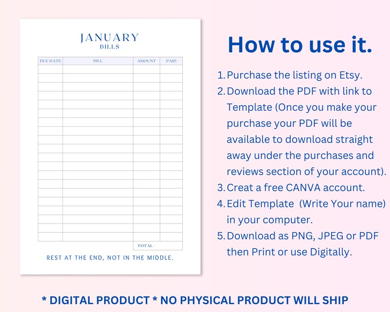Monthly Bill Printable Tracker Bill Organizer Bill Tracker - Etsy