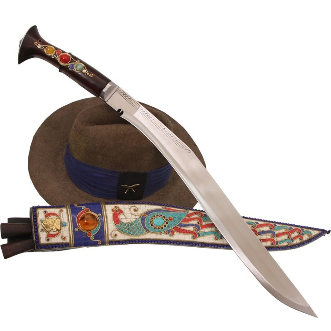 Handmade Custom Kukri 20 Inch Long Kukri Peacock Carving With Stone ...
