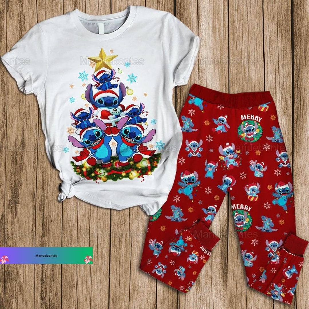 Stitch Pajamas, Santa Stitch Christmas Tree Pajamas, Disney Stitch ...