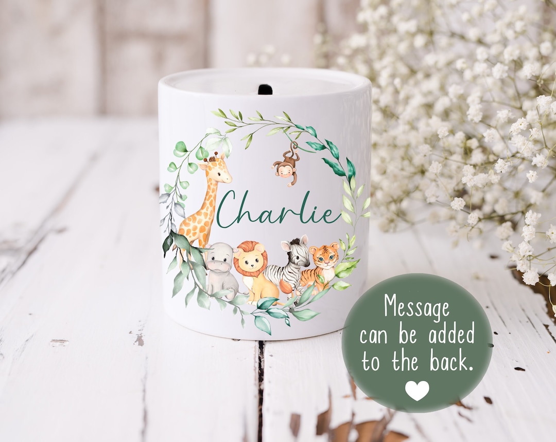 Personalised Money Box, Safari Jungle Christening Gift, Christening ...