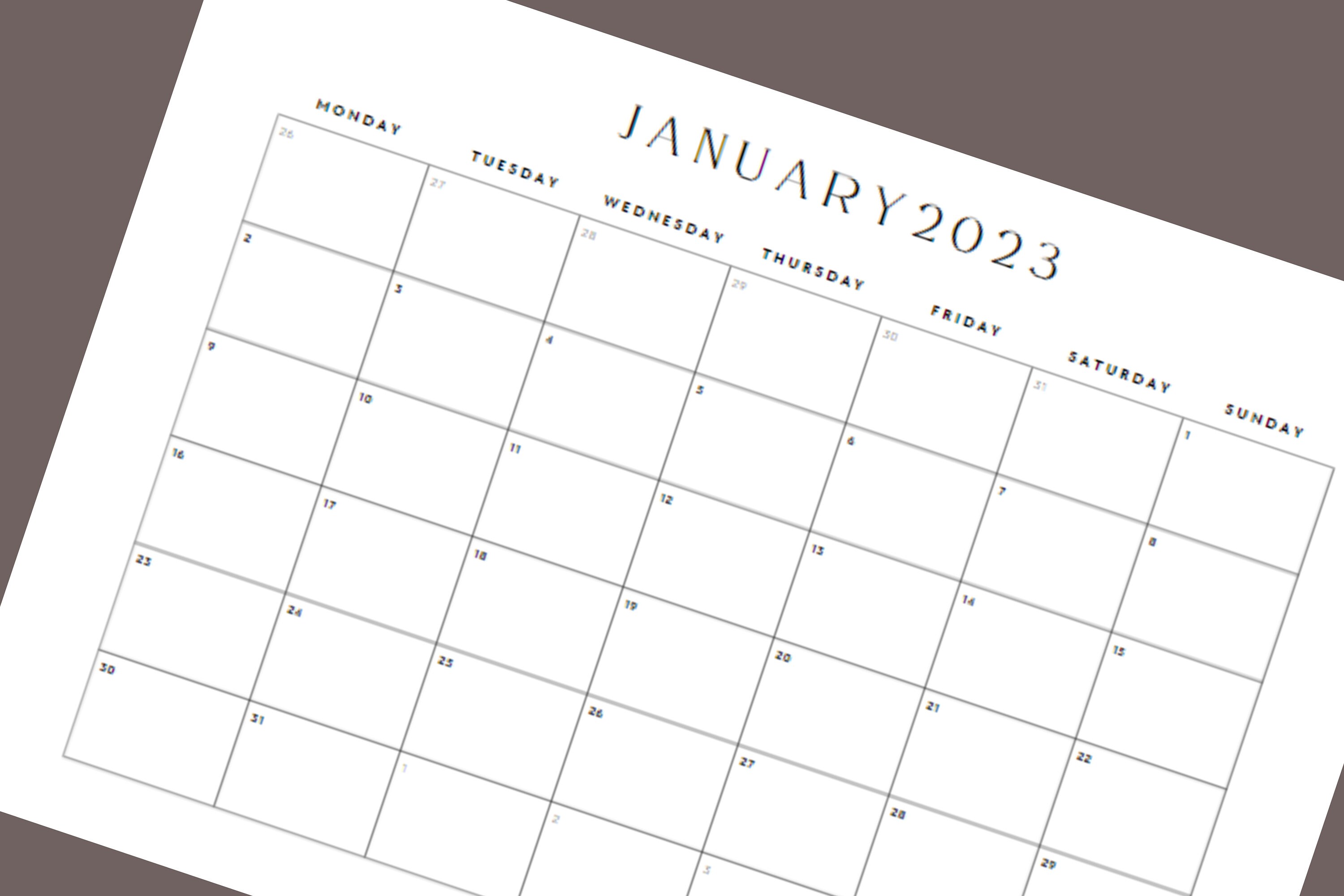 2023 Printable Calendar Landscape, Minimalist Monthly Calendar 2023 ...