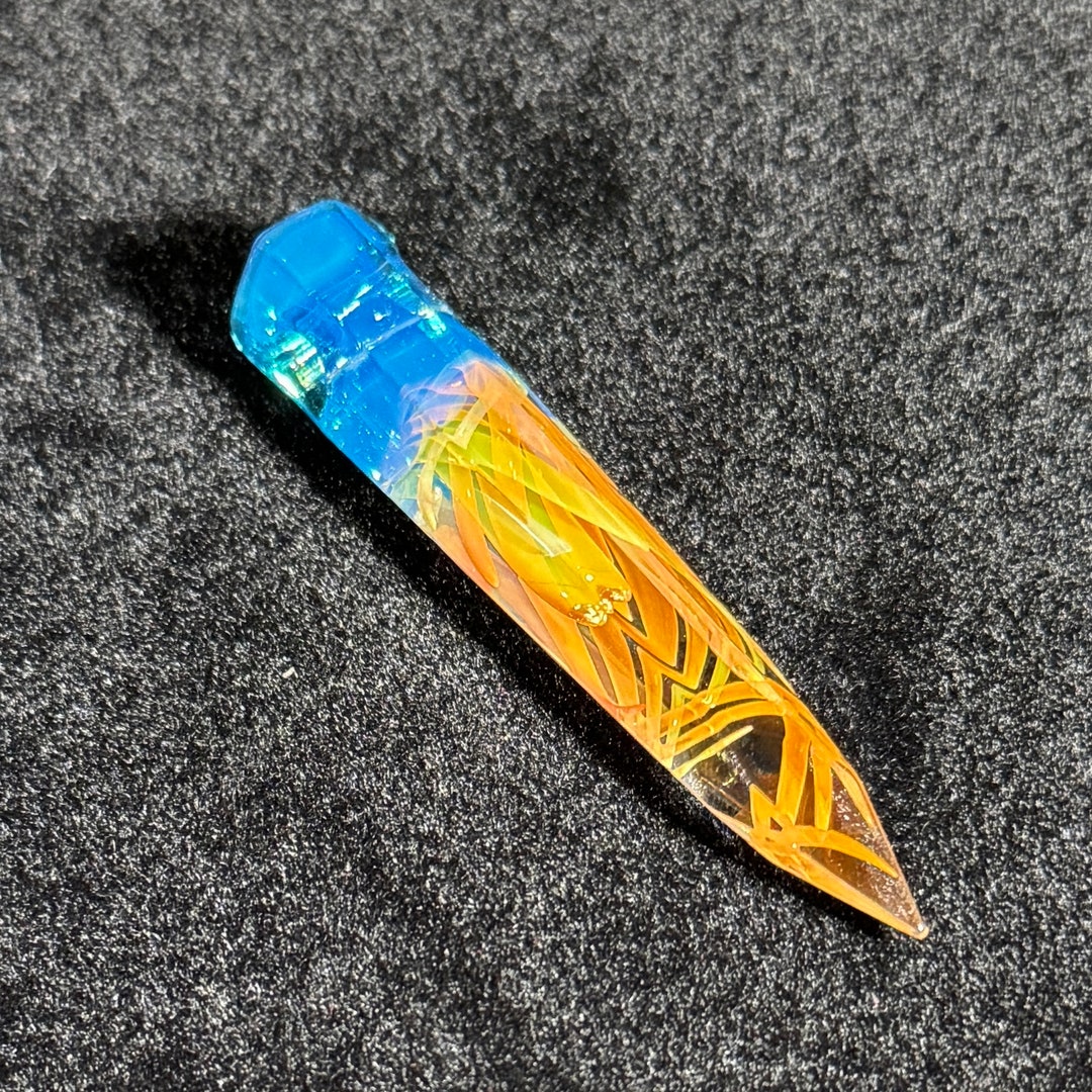 Fume Crystal Spike Glass Blown Pendant With Marina Blue Accent - Etsy