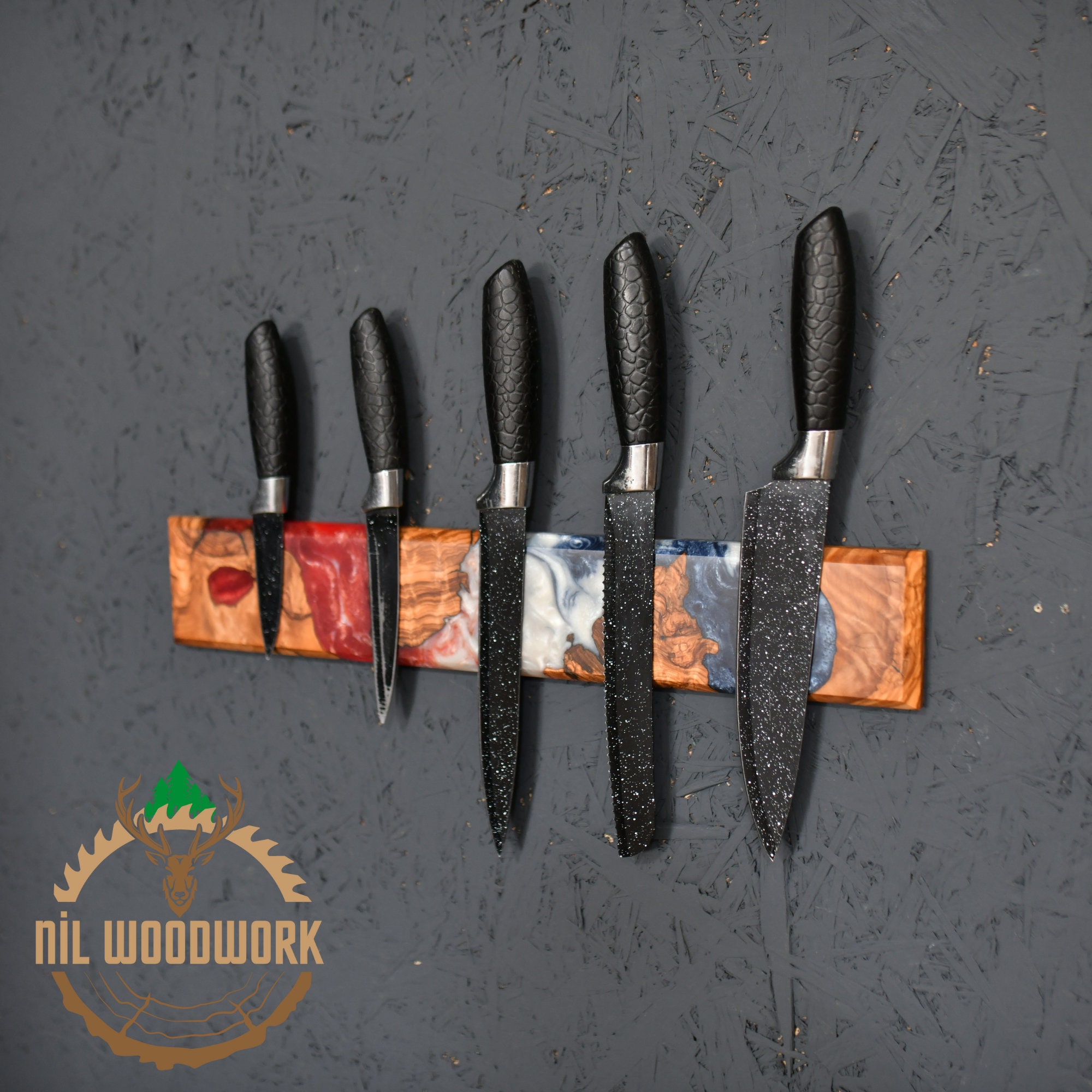 Magnetic Knife Rack Resin and Olive Wooden Knife Holder - Etsy