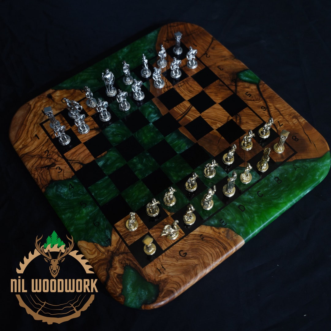 Handmade Olive Wood Resin Chess Board Set - Etsy