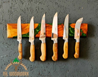 Magnetic Knife Rack, Resin and Olive Wooden Knife Holder, Knife Rack ...