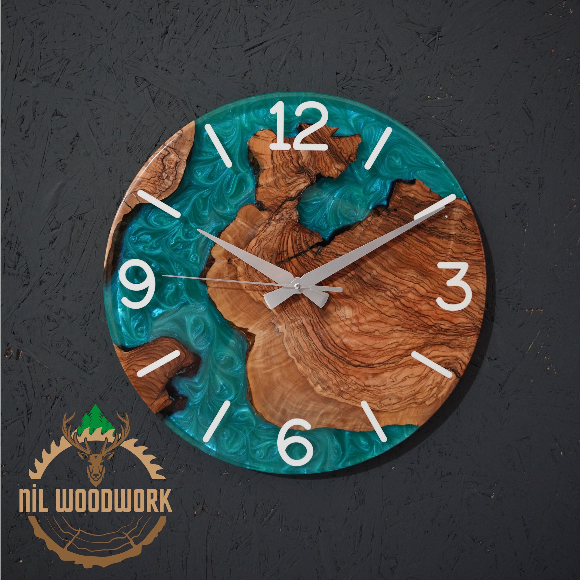 Personalized Olive Wood Resin Wall Clock, Extraordinary Resin Wall ...